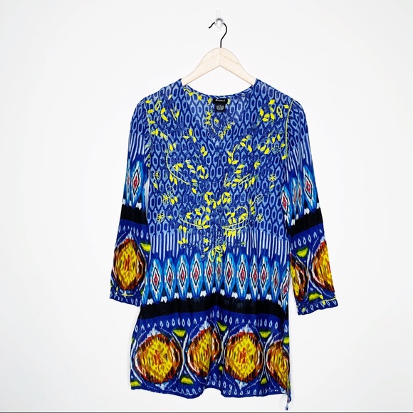 Vintage | Tops | Simi Bohemian Embroidered Patterned Tunic Dress Sm ...